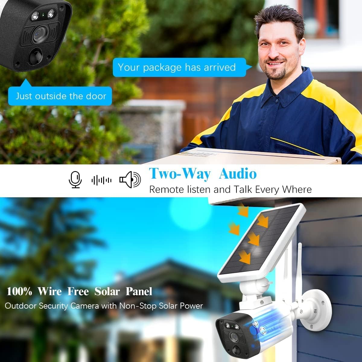 (100% Wire-Free Wireless Solar Cameras) 2-Way Audio 2-Antennas Enhance ...