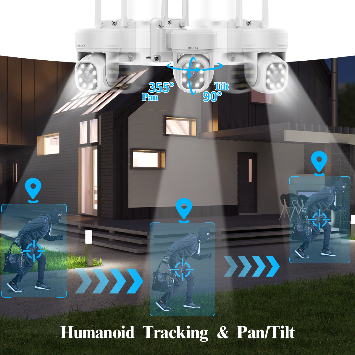 (Auto-Vidoe Tracking & 2-Way Audio) WiFi PTZ Outdoor Security Camera S ...