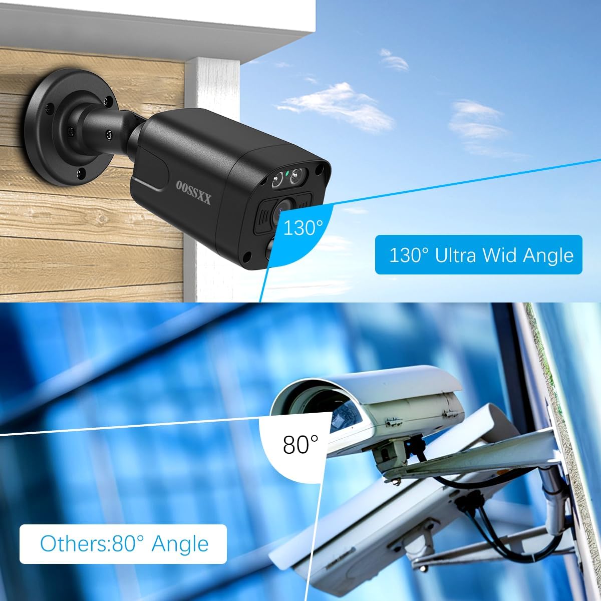 OOSSXX Black Extend Camera 4K POE 4K PIR POE Extend Camera Outdoor Ind