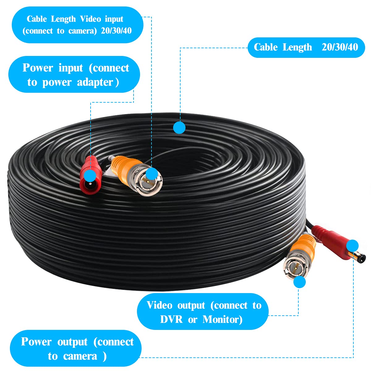 65 feet BNC Pre-Made All-in-One Camera Video BNC Extension Cable – OOSSXX