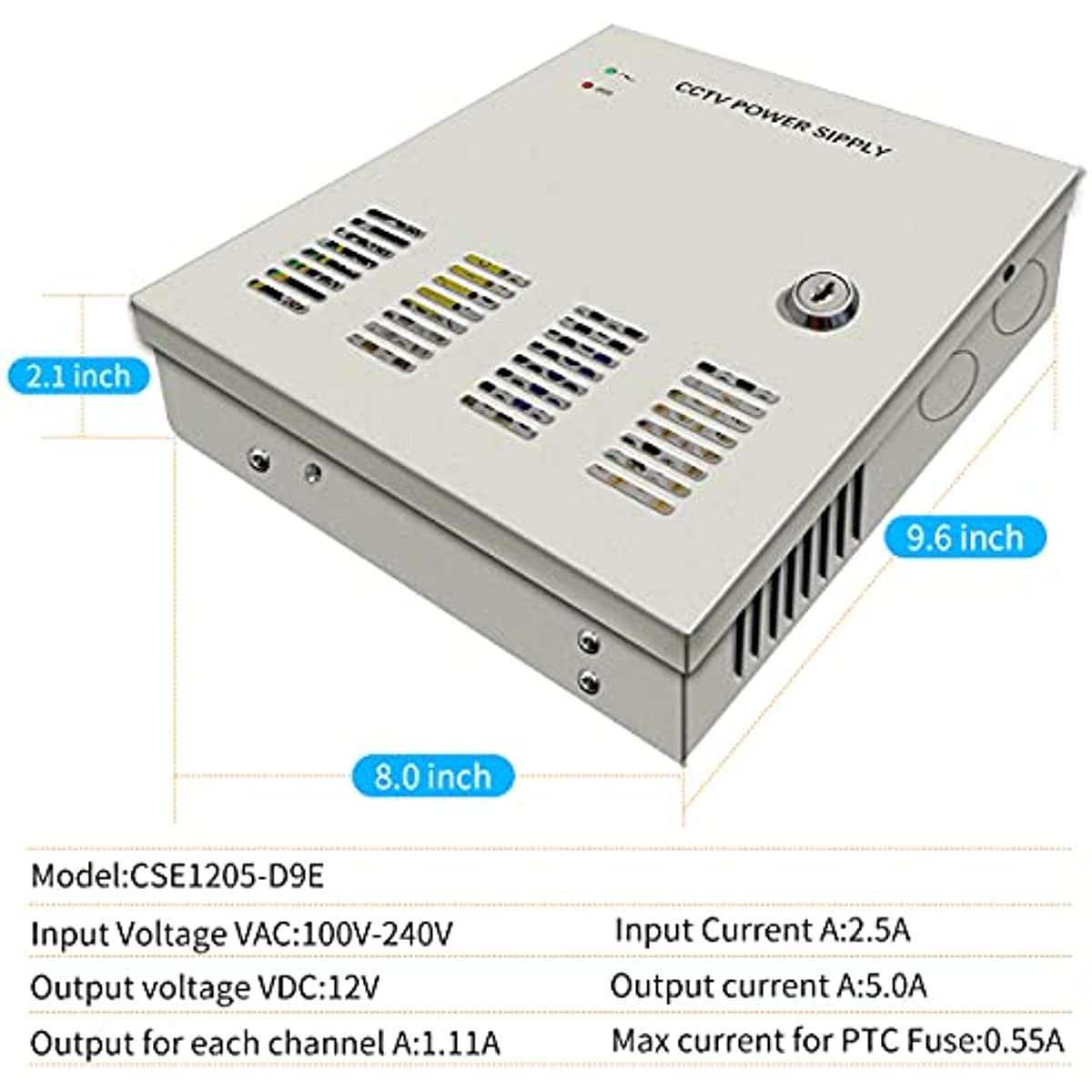 DC 12V 5A 9 Channel CCTV DC Distributed Power Box Supply Output – OOSSXX